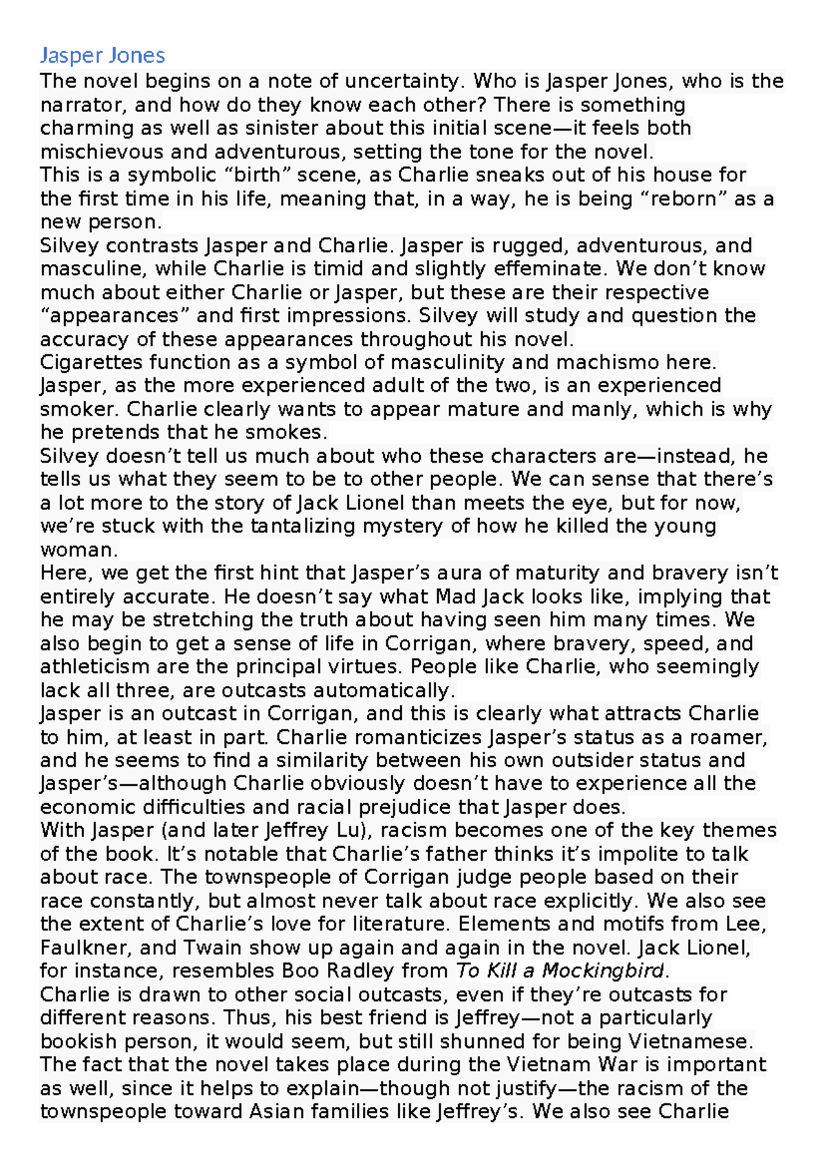 Jasper Jones Analysis - study guide - Jasper Jones The novel begins on ...