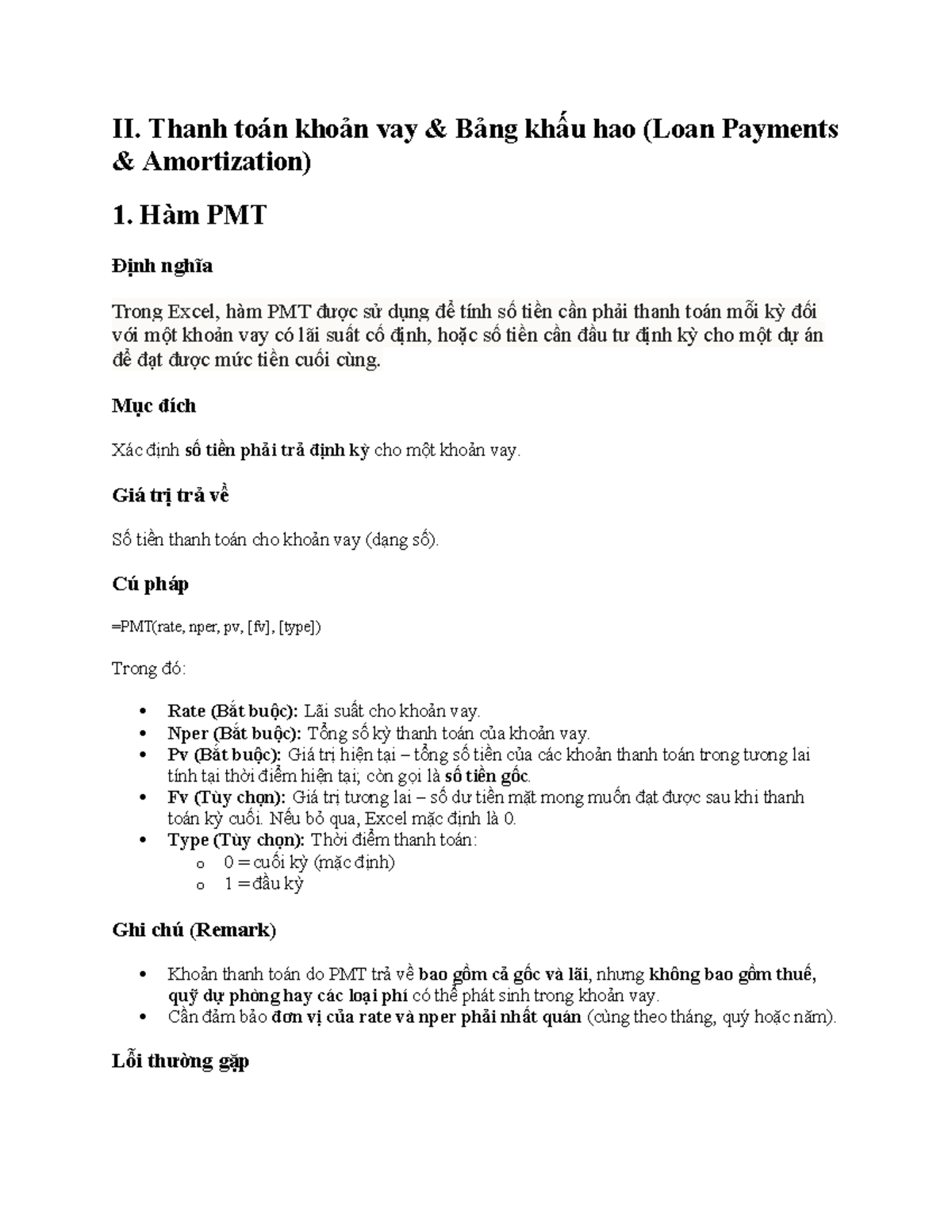Tài chính TTRINH: Hàm PMT, PPMT, NPV, IRR, XIRR trong Excel - Studocu