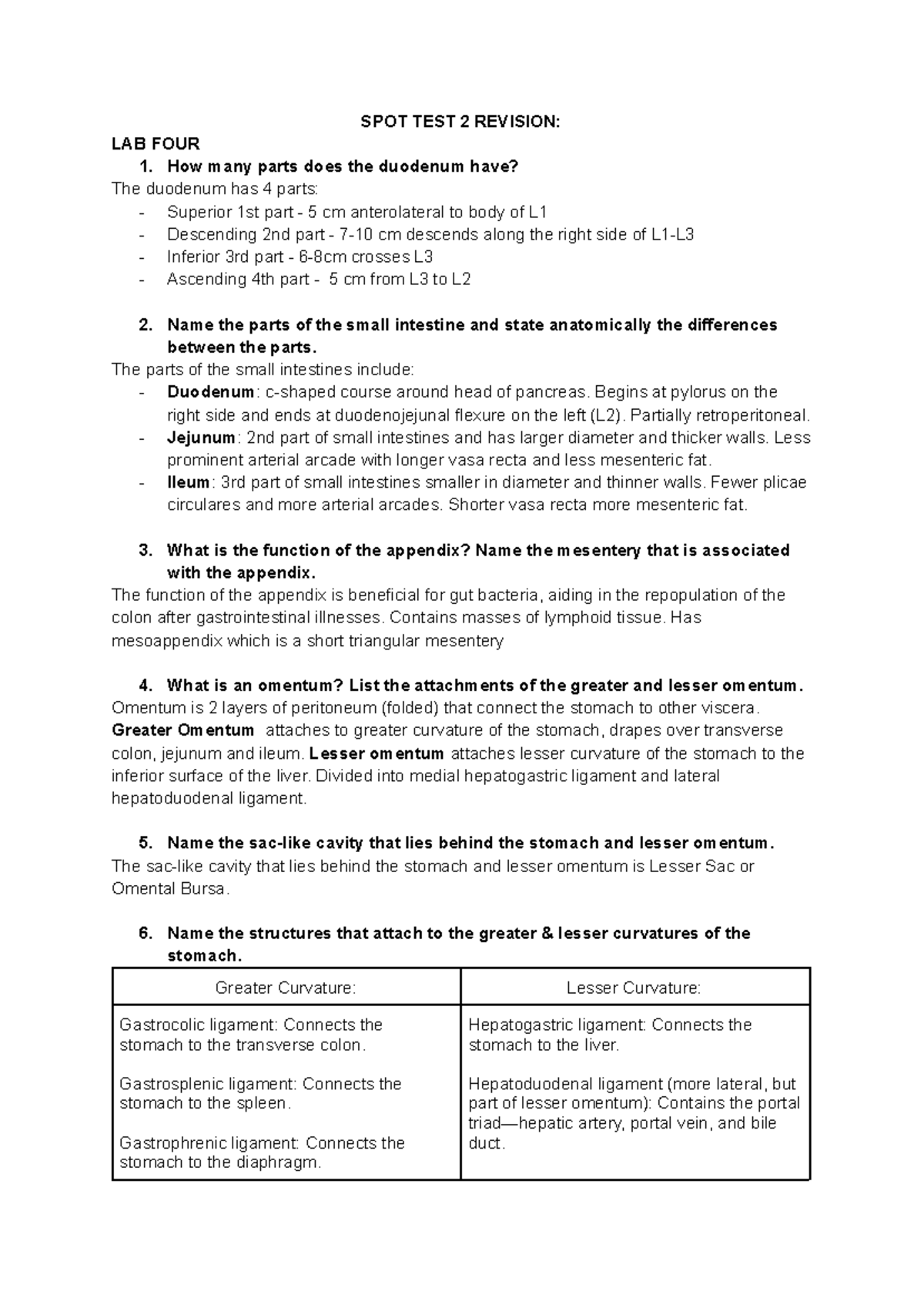 SPOT TEST 2 REVISION: LAB FOUR & MC QUESTIONS - Studocu