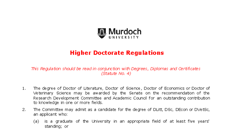 Higher Doctorate Regulations (609 6): Guidelines for Candidates - Studocu