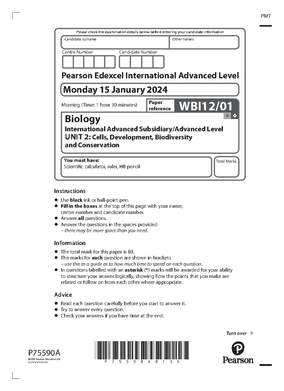 January 2024 IAL Biology Unit 2 Exam Paper - Past Paper - Studocu