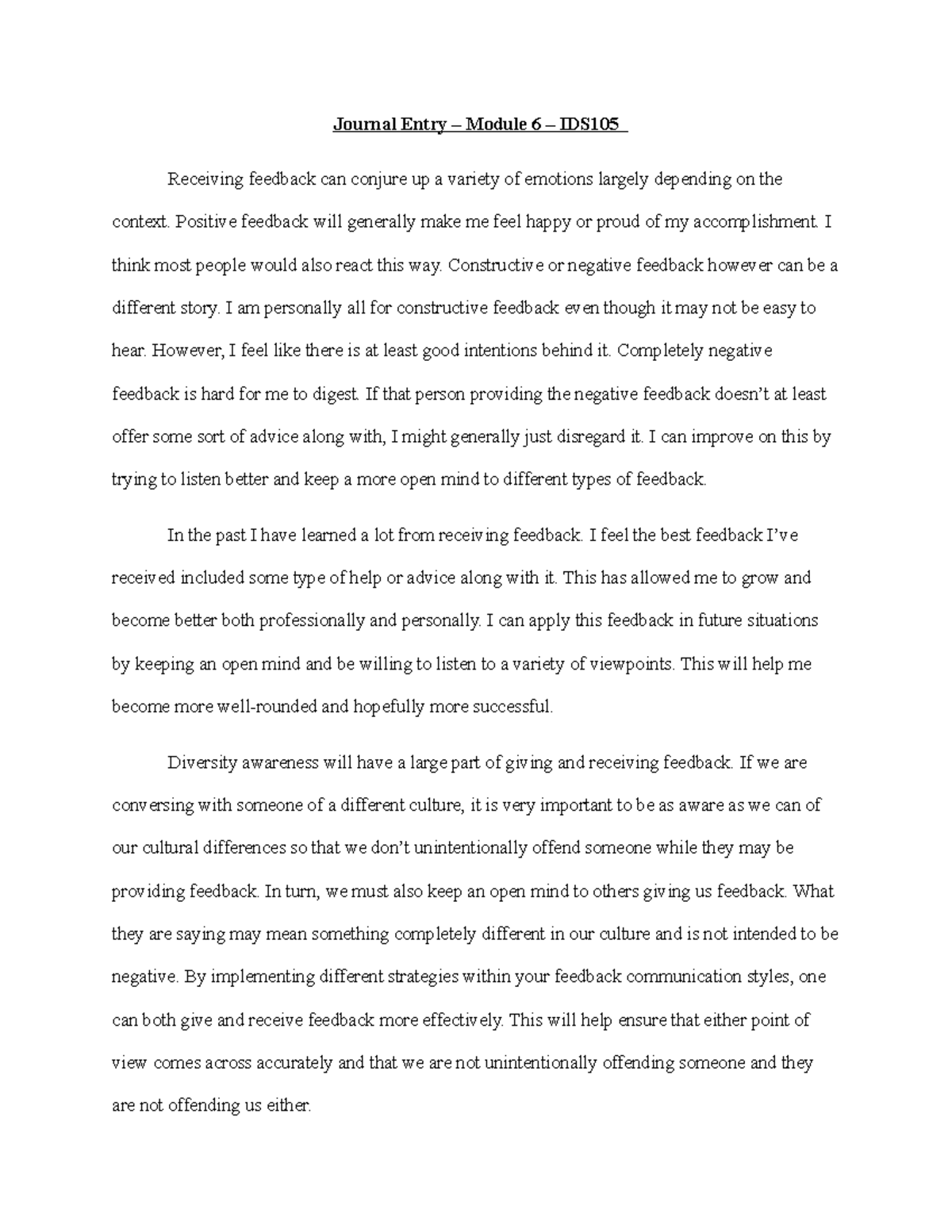 Journal Entry - Module 6 - IDS105: Reflections on Feedback Dynamics ...