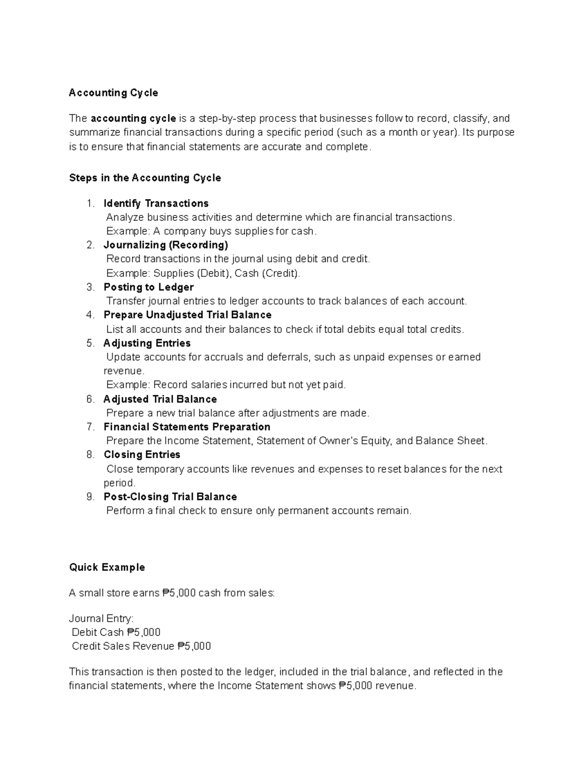 Accounting Cycle Overview: Steps & Examples Explained - Studocu