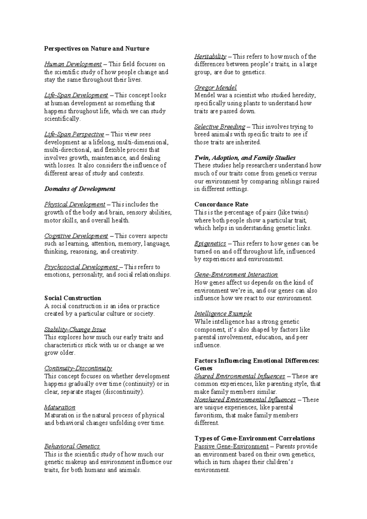 Human Development: Key Concepts and Theories (PSY 101) - Studocu