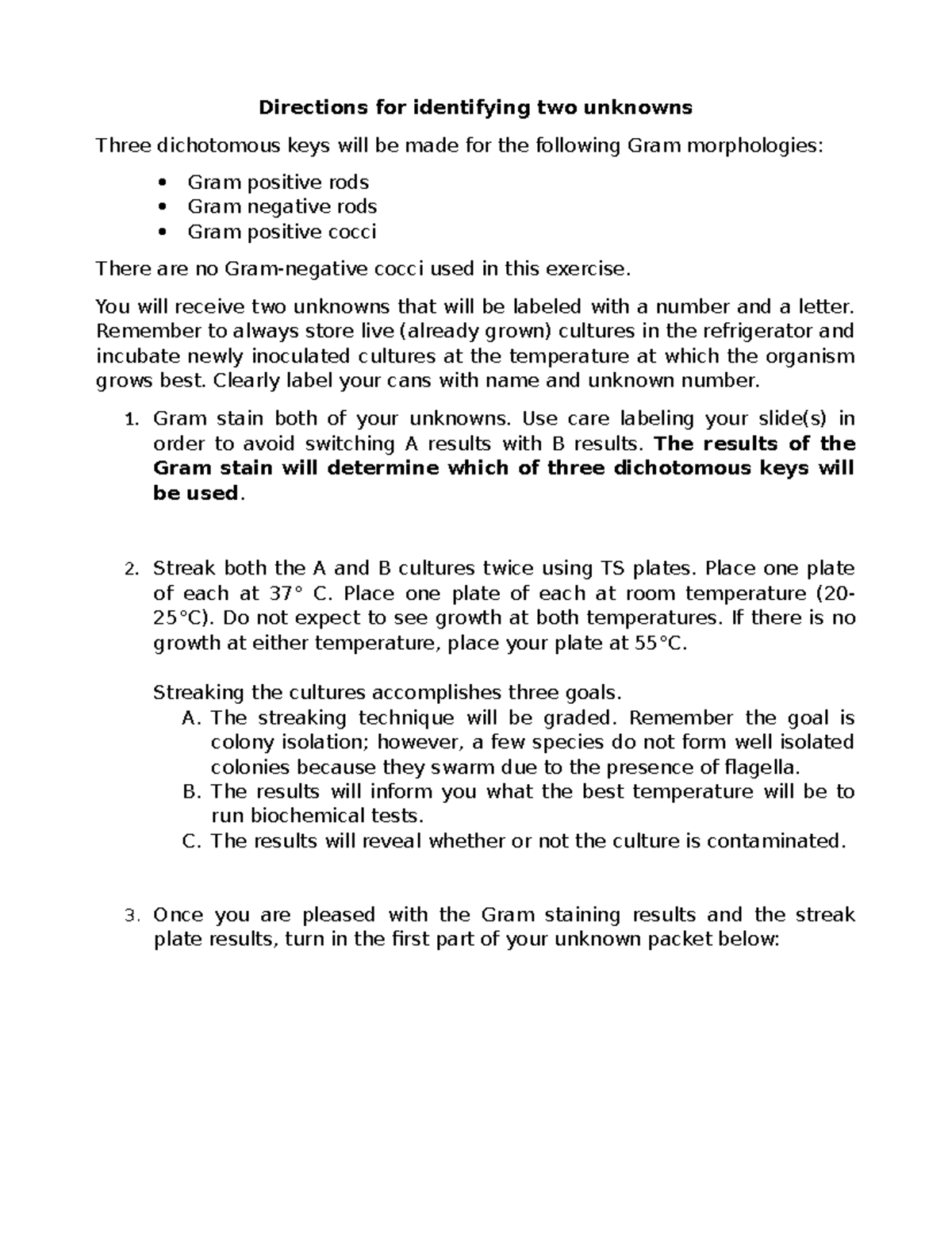 10-31-2024 Directions for identifying 2 Unknown Bacteria Part 1 ...