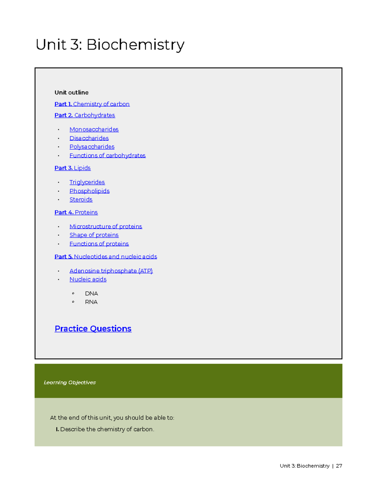 Unit 3: Biochemistry - Lecture Notes - Studocu