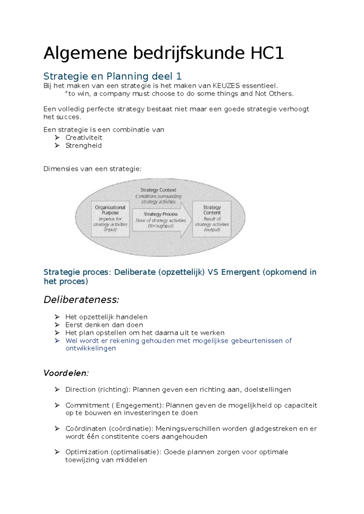 Algemene Bedrijfskunde HC1: Strategie en Planning Deel 1 Samenvatting ...