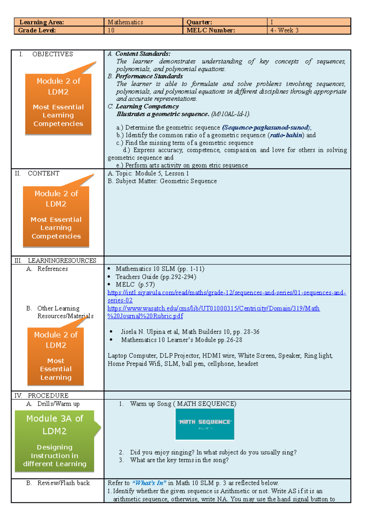 Demo Lesson Plan for Grade 10 Mathematics (MT Teachers) - Studocu