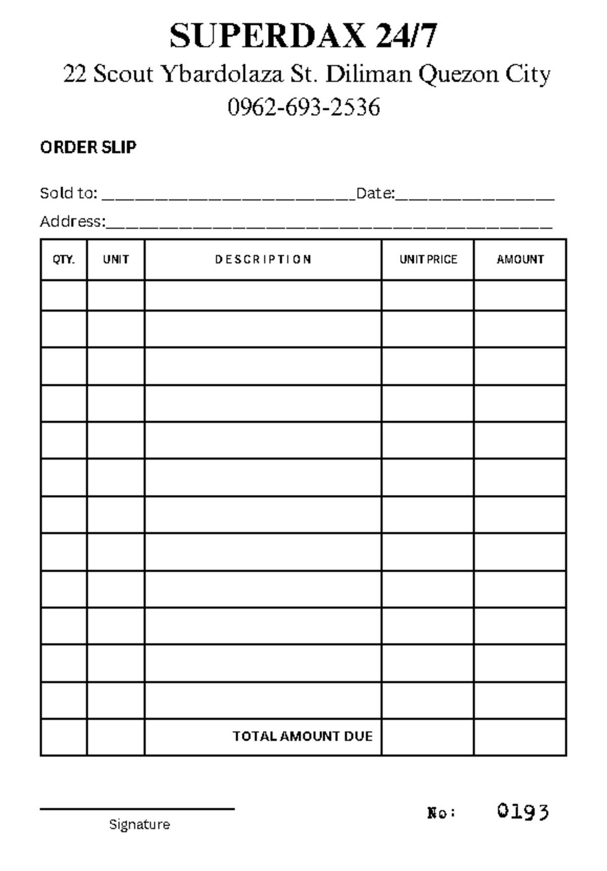 New Title: SUPERDAX 22 Order Slip Summary and Details for Transactions ...