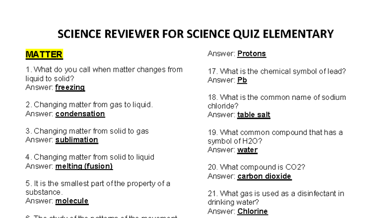 SCIENCE REVIEWER FOR SCIENCE QUIZ (2018) - Studocu