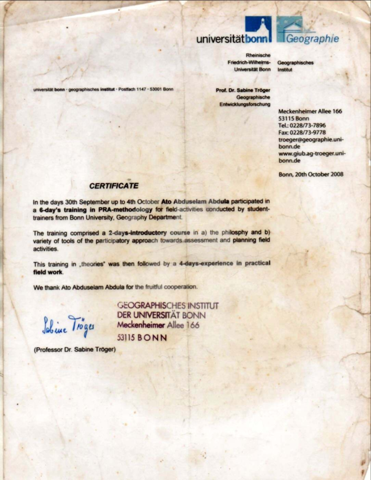 Geography Training Certificate - Universität Bonn - Studocu