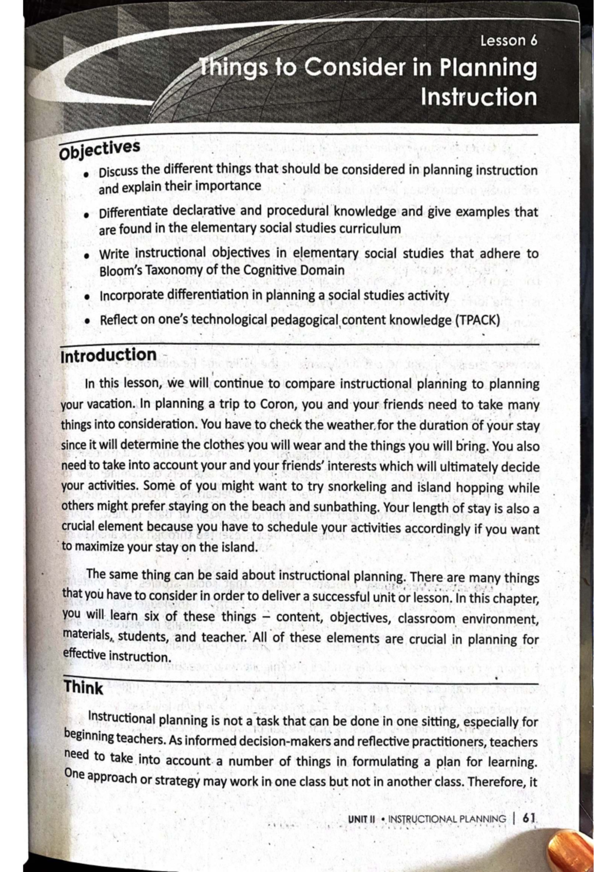 Lesson 6: Key Considerations for Effective Instructional Planning in ...