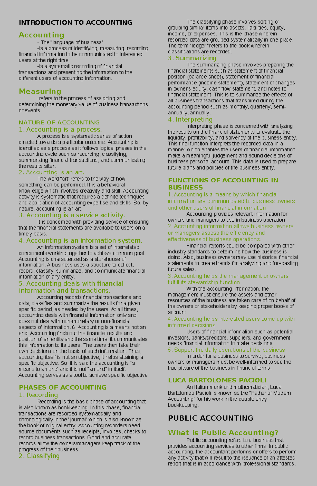 FABM 1 Notes - hope this helps! - INTRODUCTION TO ACCOUNTING Accounting ...