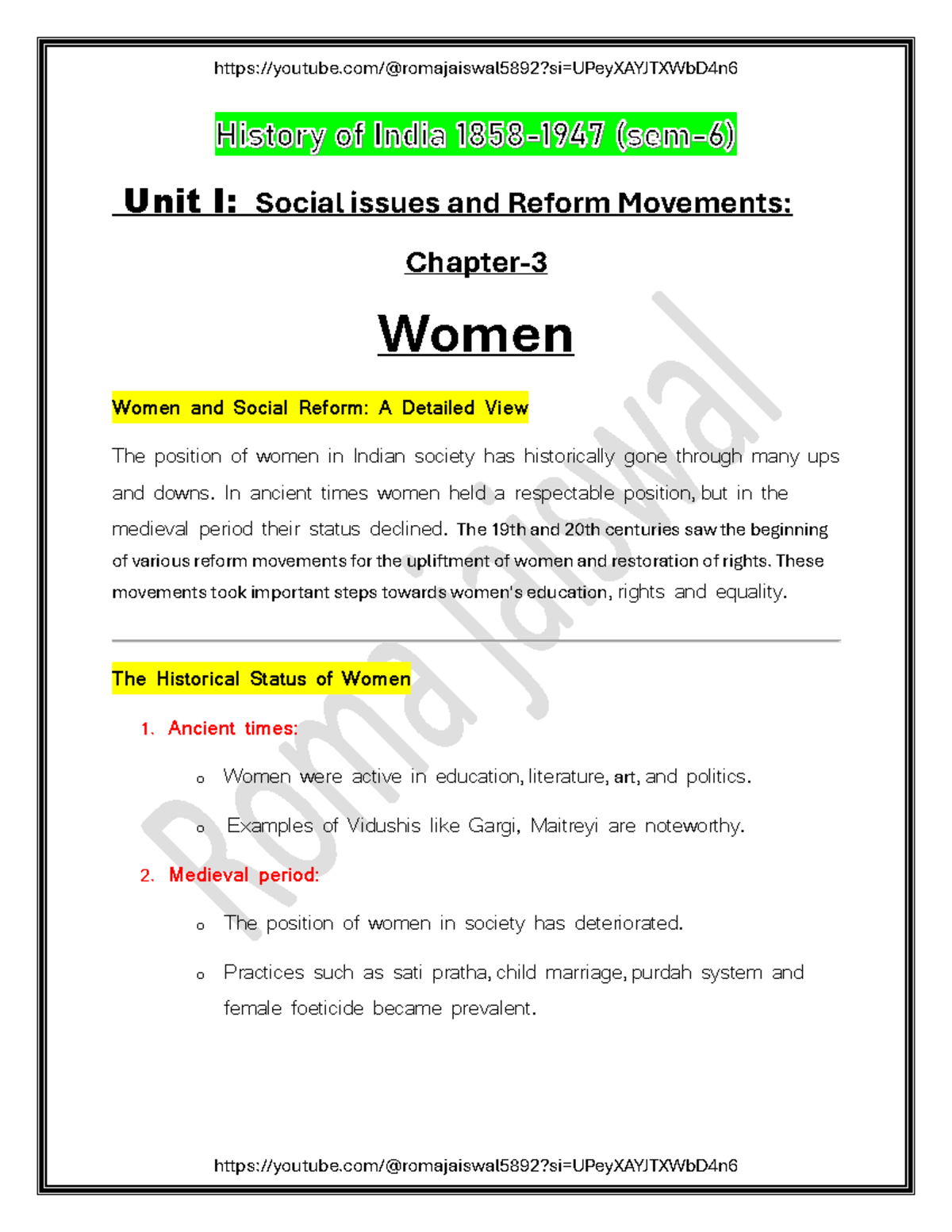 Unit-1 (ch-3) women in history: social issues and reform movements ...