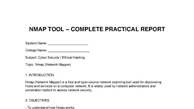 NMAP Tool Practical Report for Cyber Security (CS101) - Studocu