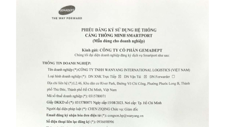 Đăng Ký Sử Dụng Dịch Vụ Smartport - GEMADEPT - Studocu