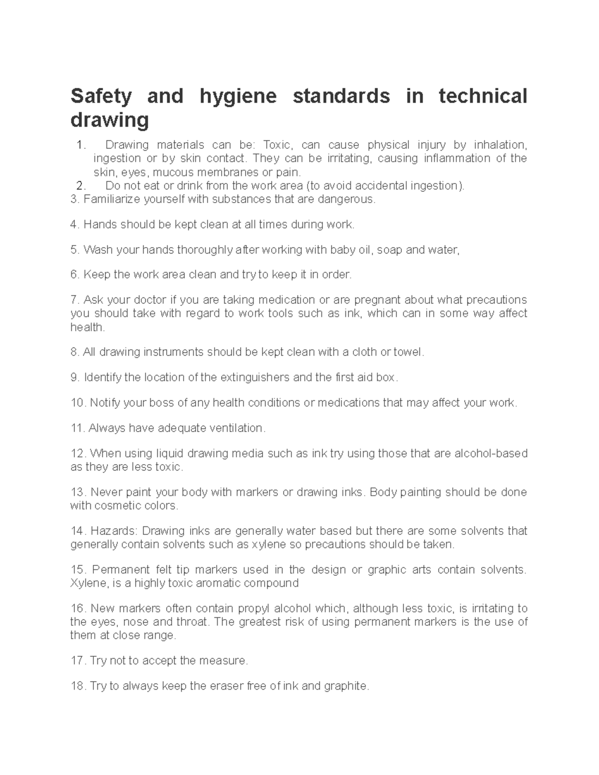 Safety & Hygiene Standards in Technical Drawing: Key Guidelines - Studocu