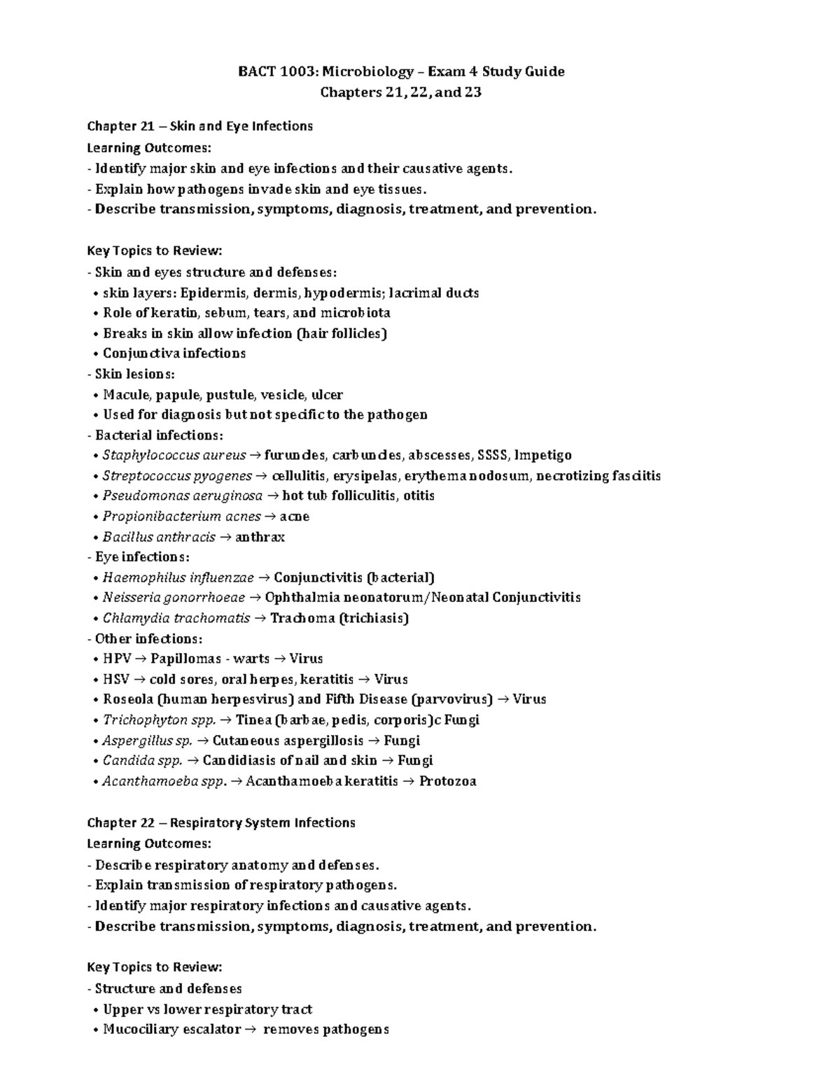 BACT 1003: Microbiology Exam 4 Study Guide on Skin & Eye Infections ...