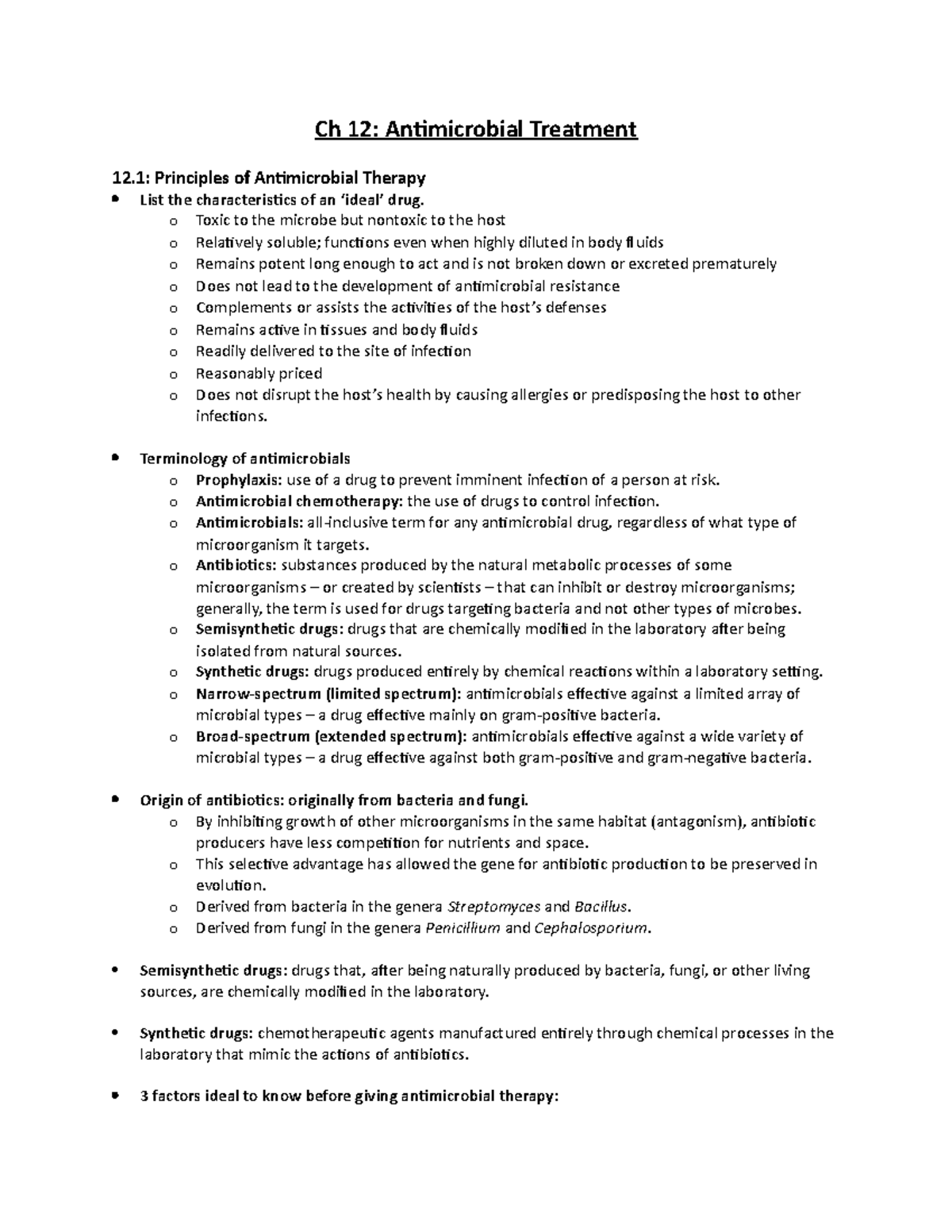 Micro Ch 12 Study Guide: Antimicrobial Treatment & Definitions - Studocu