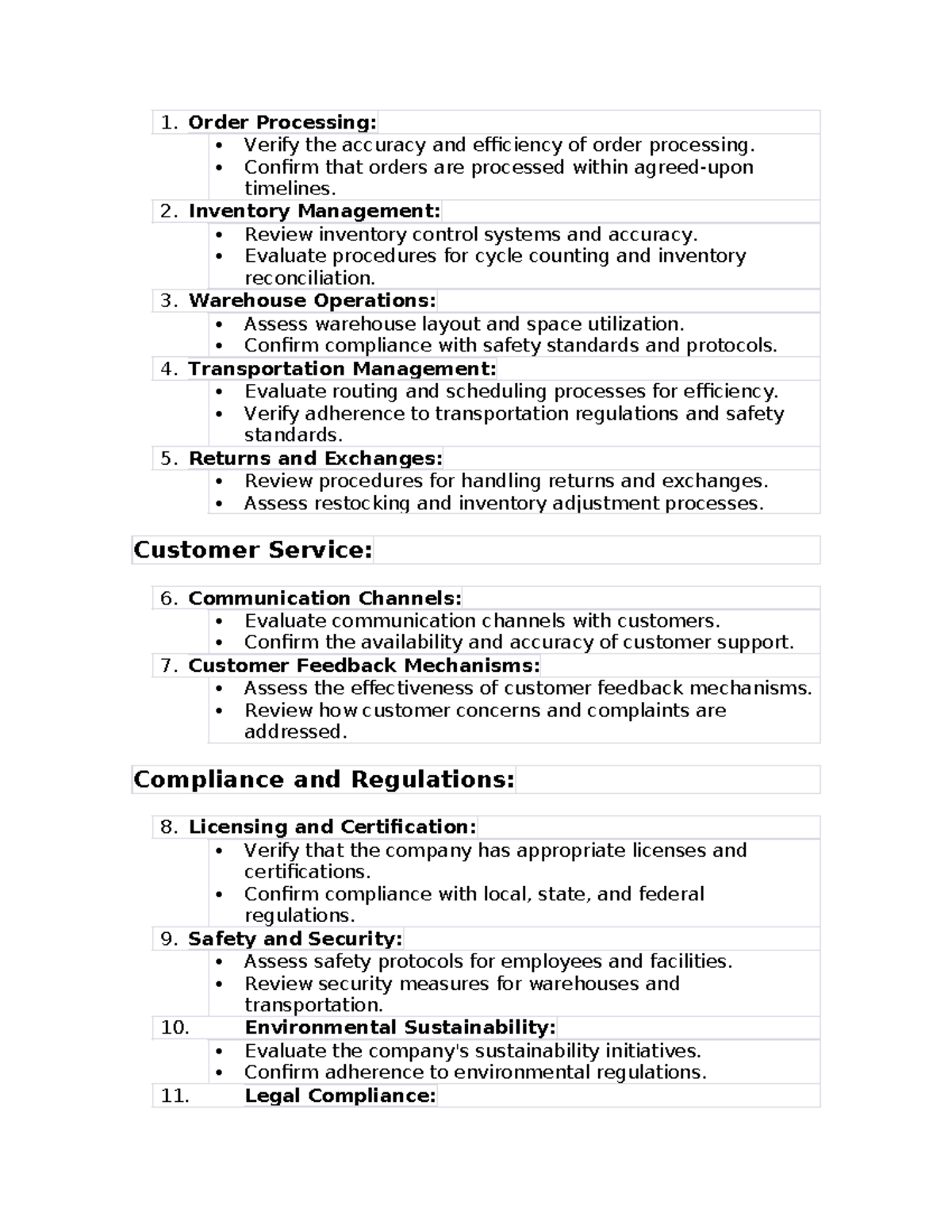 Checklist - Operational Processes Review for Efficiency and Compliance ...
