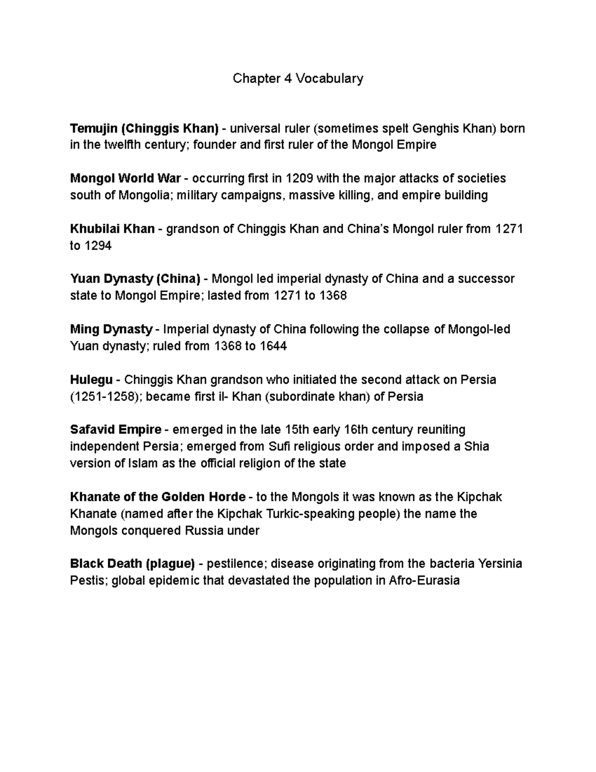 Chapter 4 Vocabulary – Key Terms & Concepts (History 101) - Studocu