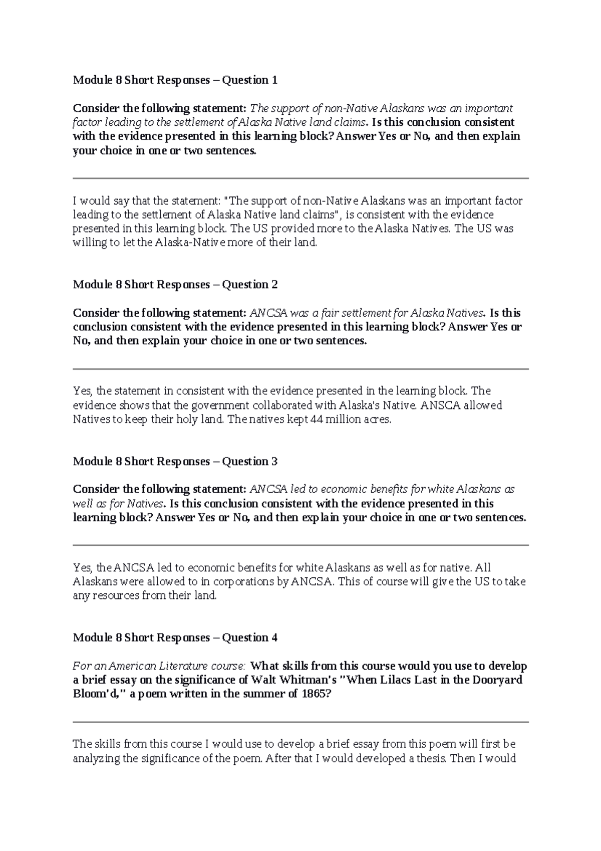 HIS-200 8-2 Short Responses - Module 8 Short Responses – Question 1 ...