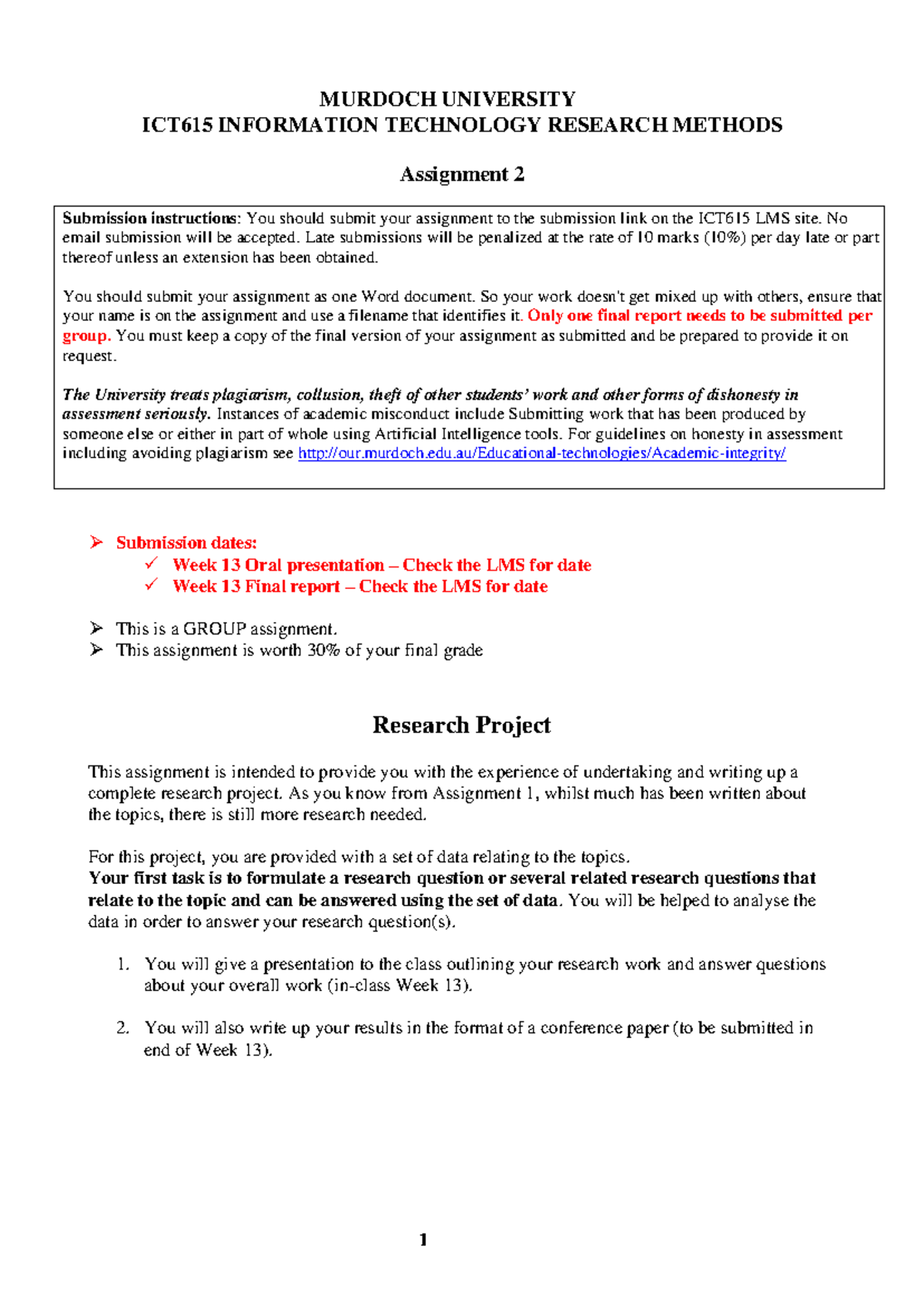 ICT615 Assignment 2: Group Research Project Guidelines and Instructions - Studocu