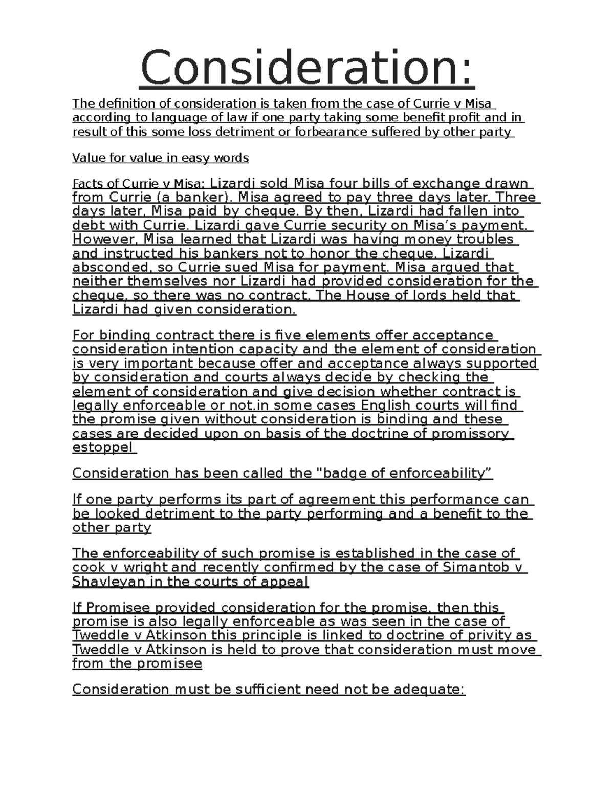 Consideration 1 - Consideration: The definition of consideration is ...