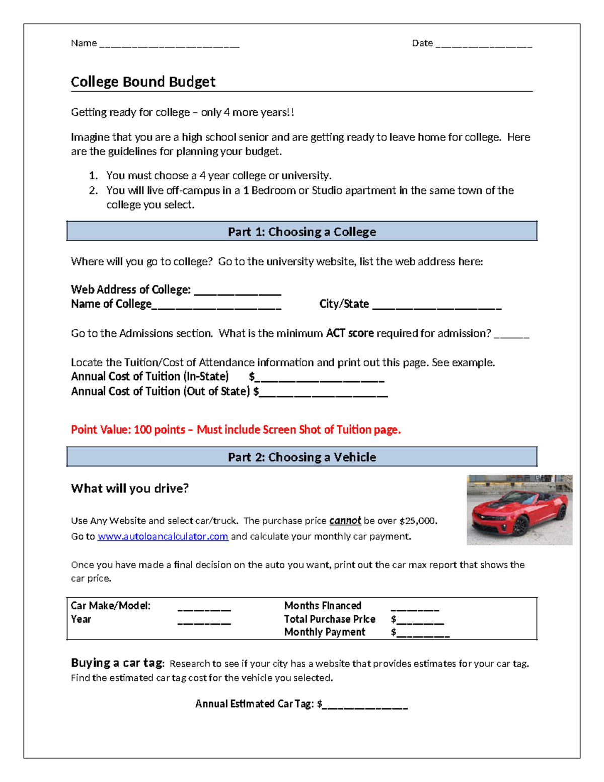 College Bound Research Project Excel-1 - College Bound Budget Getting ...