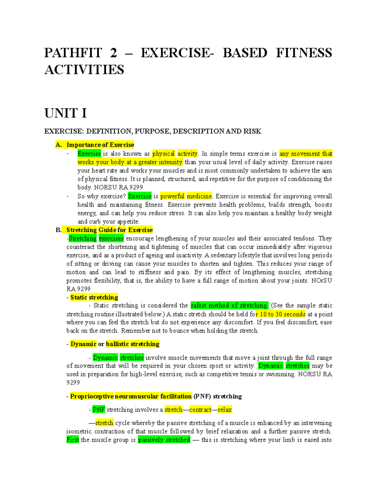 PATHFIT 2 - Exercise-Based Fitness Handouts and Guidelines - Studocu