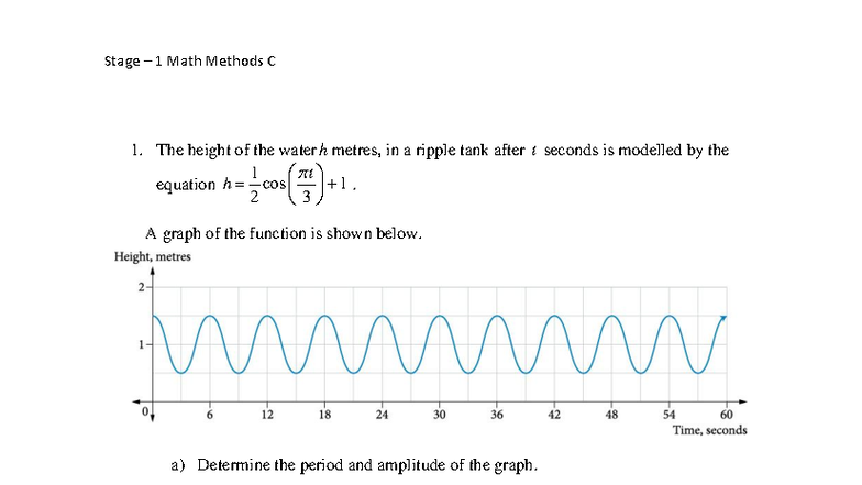 Stage 1 Math Methods C - Practice Questions on Trig Graphing - Studocu