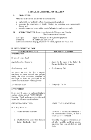 A Detailed Lesson PLAN IN Health 10 - A DETAILED LESSON PLAN IN HEALTH ...