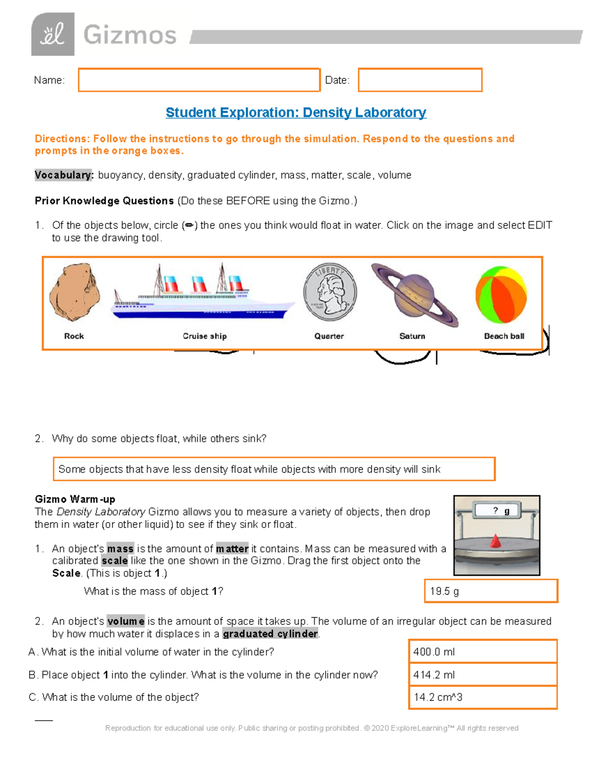 Density Lab Gizmo Exploration: Understanding Buoyancy and Density - Studocu