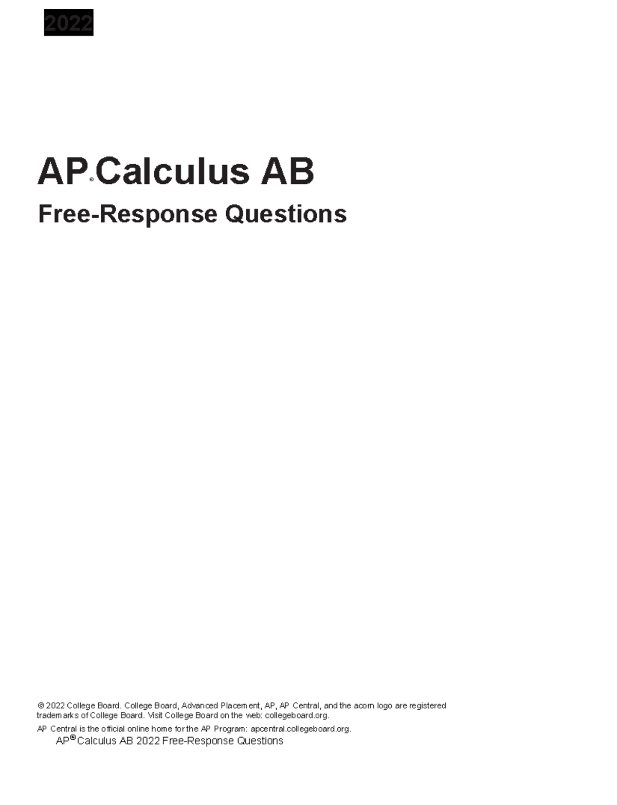AP Calculus AB 2022 Free-Response Questions (frqs) - Studocu