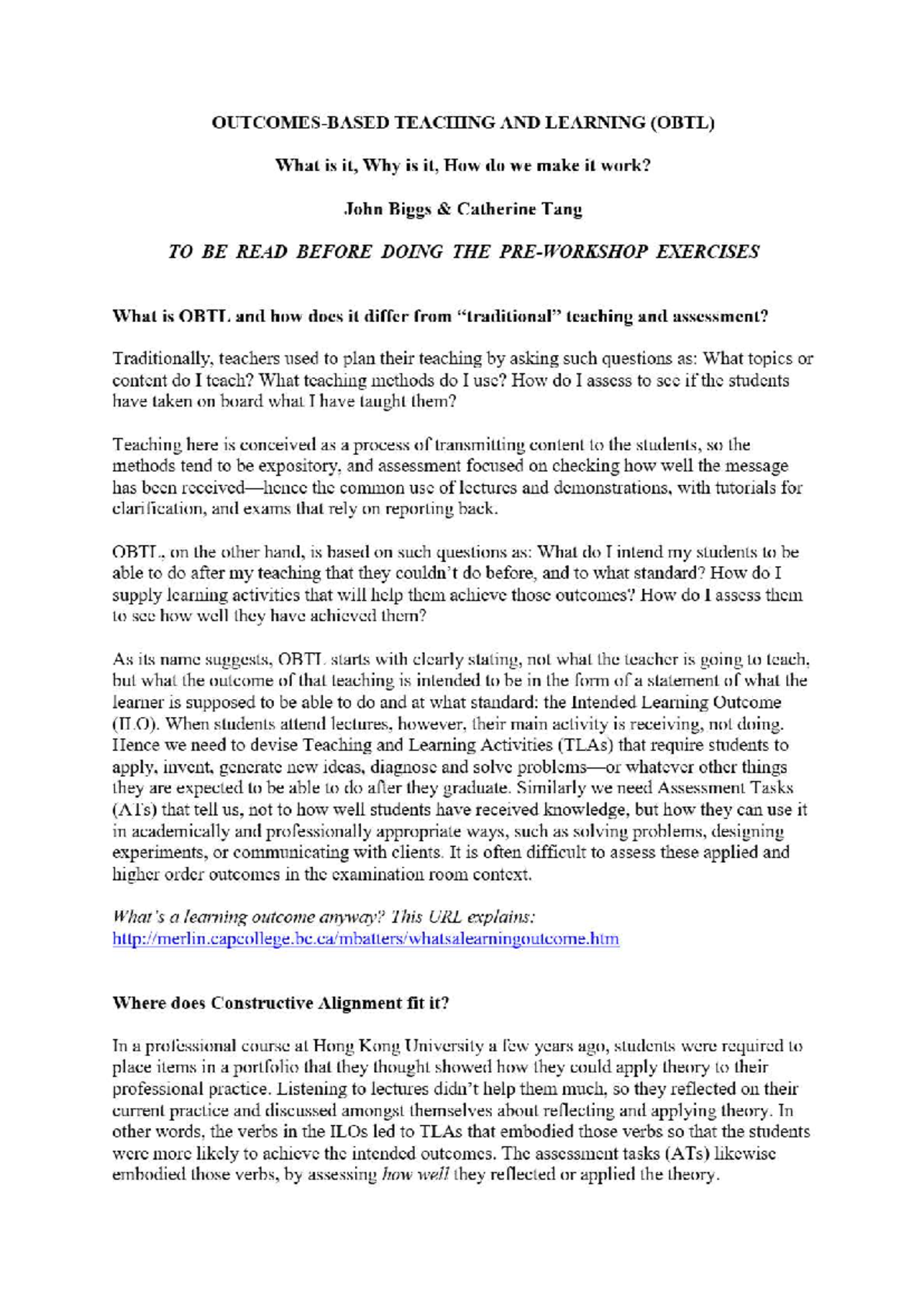 OBTL: Understanding Outcome Based Teaching and Learning Approaches ...