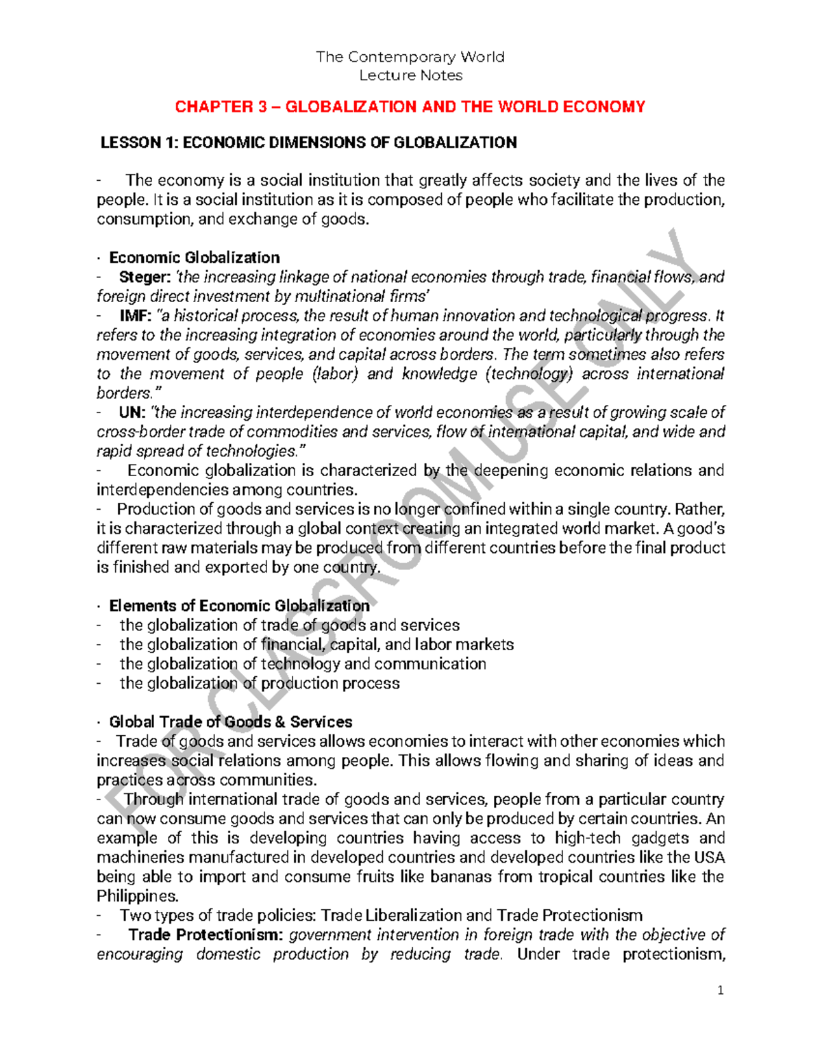 Chapter 3: Globalization and the World Economy - Lecture Notes - Studocu