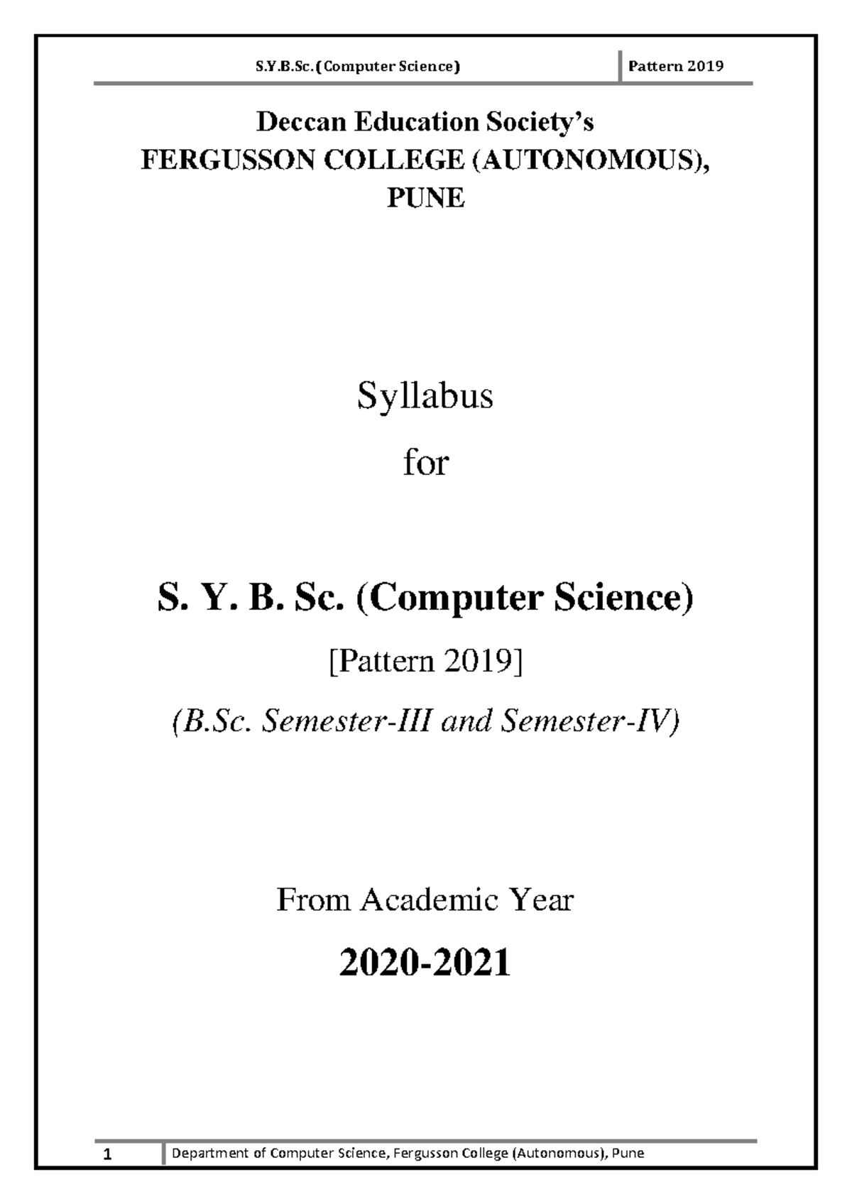 S.Y.B.Sc. (Computer Science) Pattern 2019 Syllabus Overview at ...