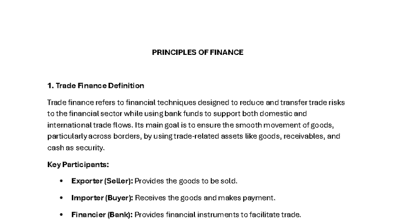 Principles of Finance 1: Understanding Trade Finance and Its Functions ...