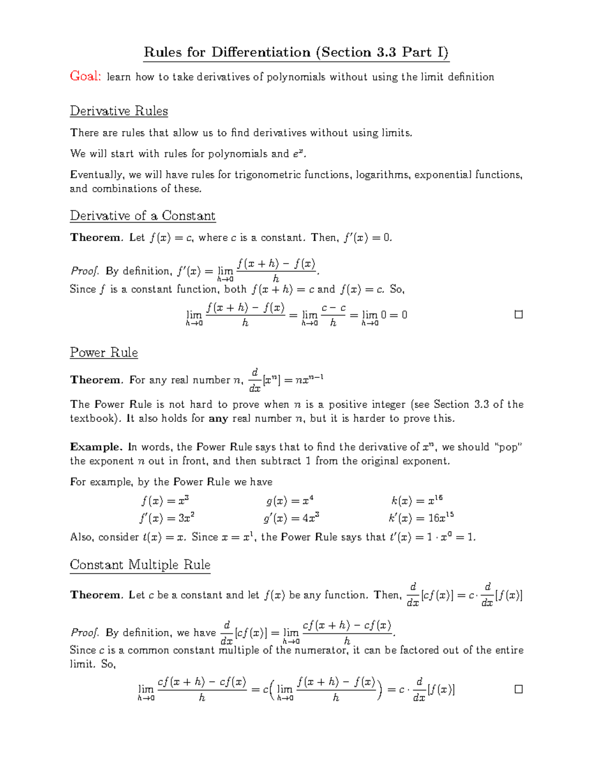 Section 3.3 Part I: Essential Rules for Differentiation Explained - Studocu