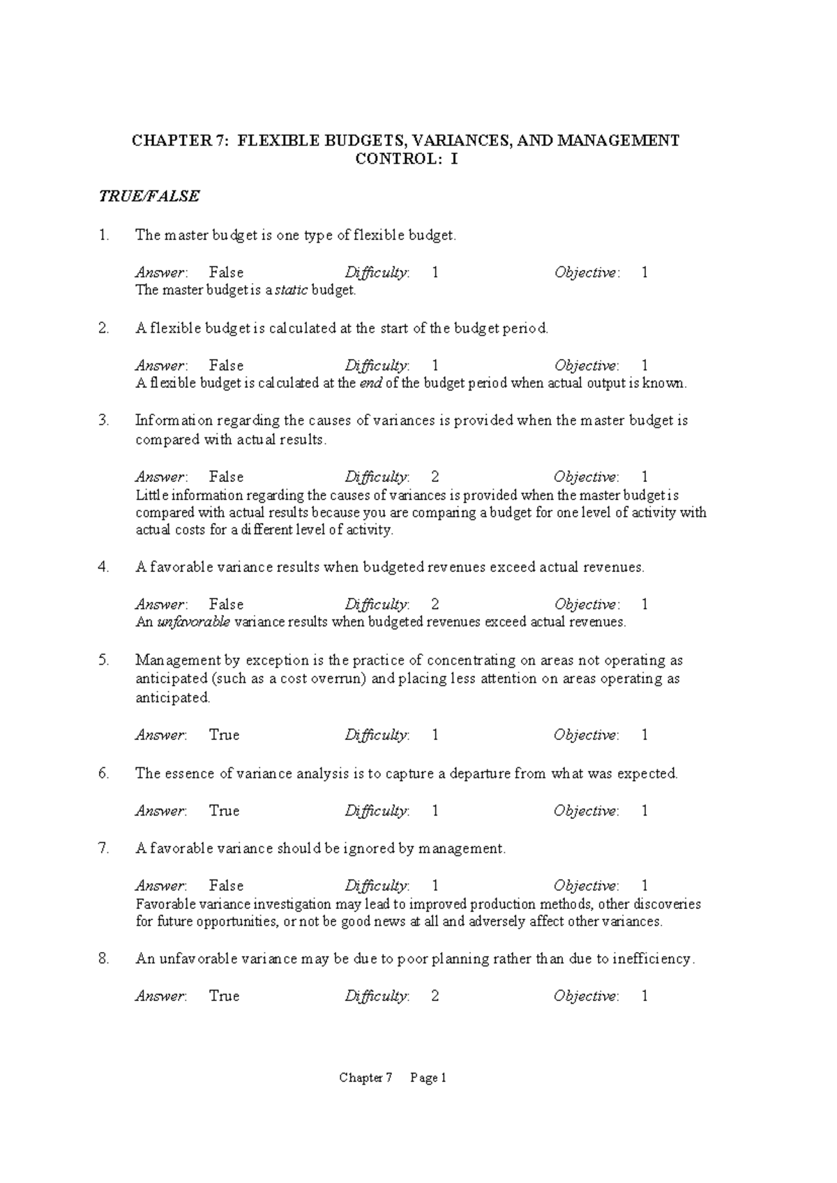 CHAPTER 7: FLEXIBLE BUDGETS AND VARIANCE ANALYSIS TB - bnm - Studocu