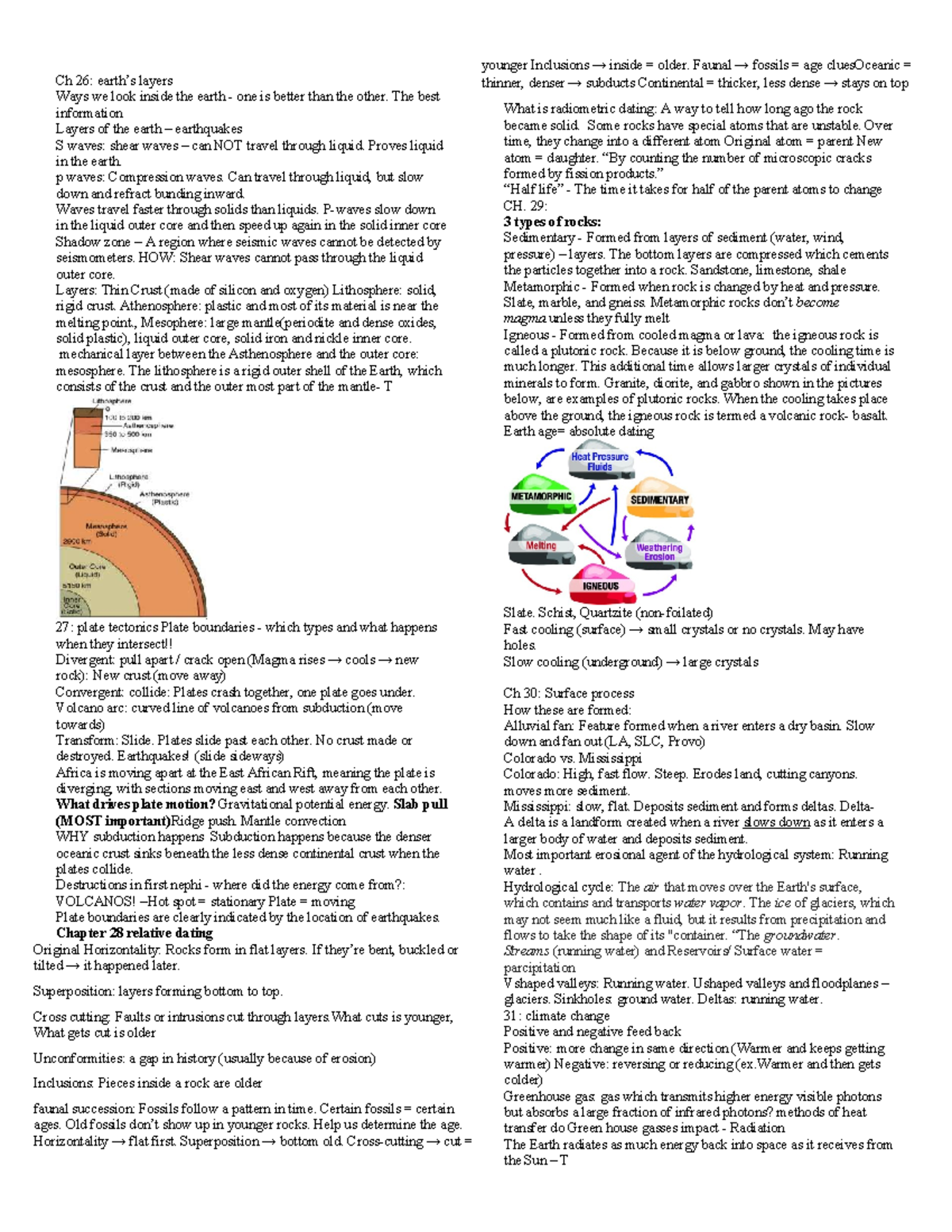 Exam 4 Review: Earth Layers, Plate Tectonics, and Rock Types - Studocu
