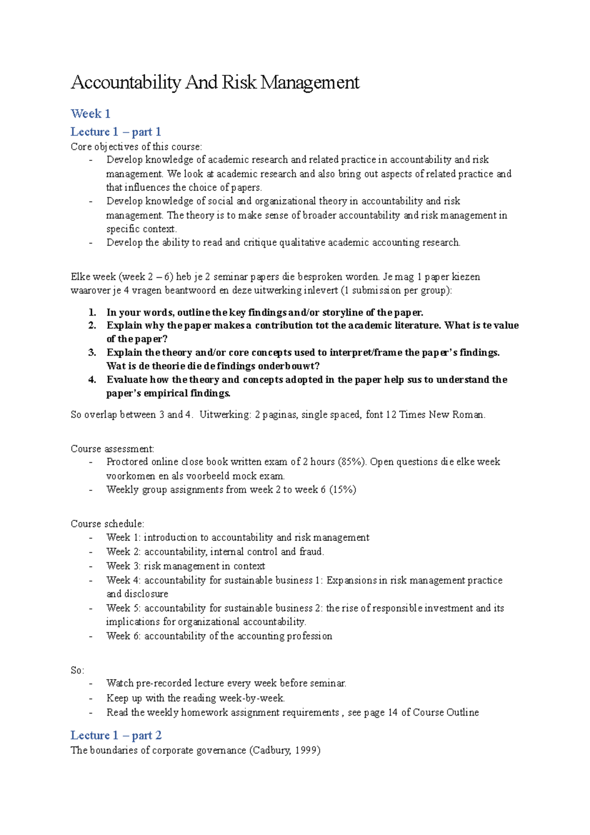 Accountability & Risk Management 6314M0403Y - Lecture Notes Week 1 ...