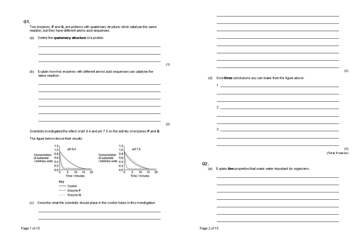 Biology Topic Test 1: Enzymes, DNA, and Water Properties - Studocu
