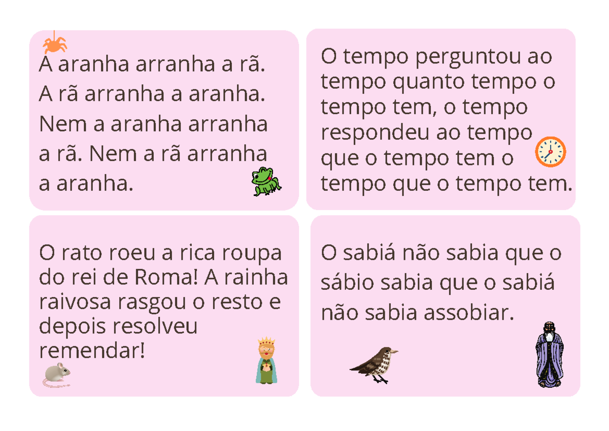 Cards de Trava Língua: Exercícios de Linguagem e Rima - Studocu
