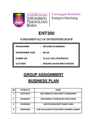 ENT300 QUIZ 2021 - UNIVERSITI TEKNOLOGI MARA QUIZ 1 COURSE ...