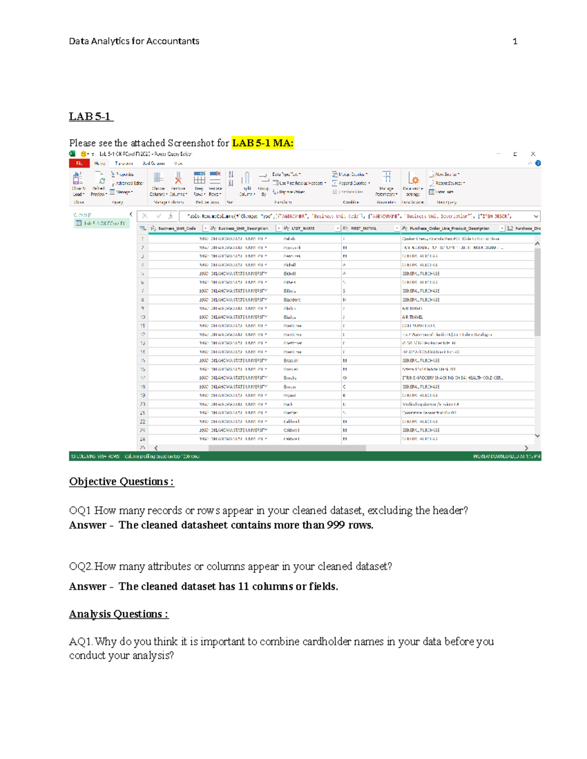 LAB 5 - Data Analytics - Mandatory Labs Overview and Analysis - Studocu