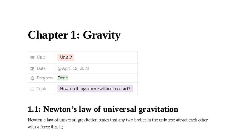 Chapter 1: Gravity - Universal Gravitation & Field Strength - Studocu