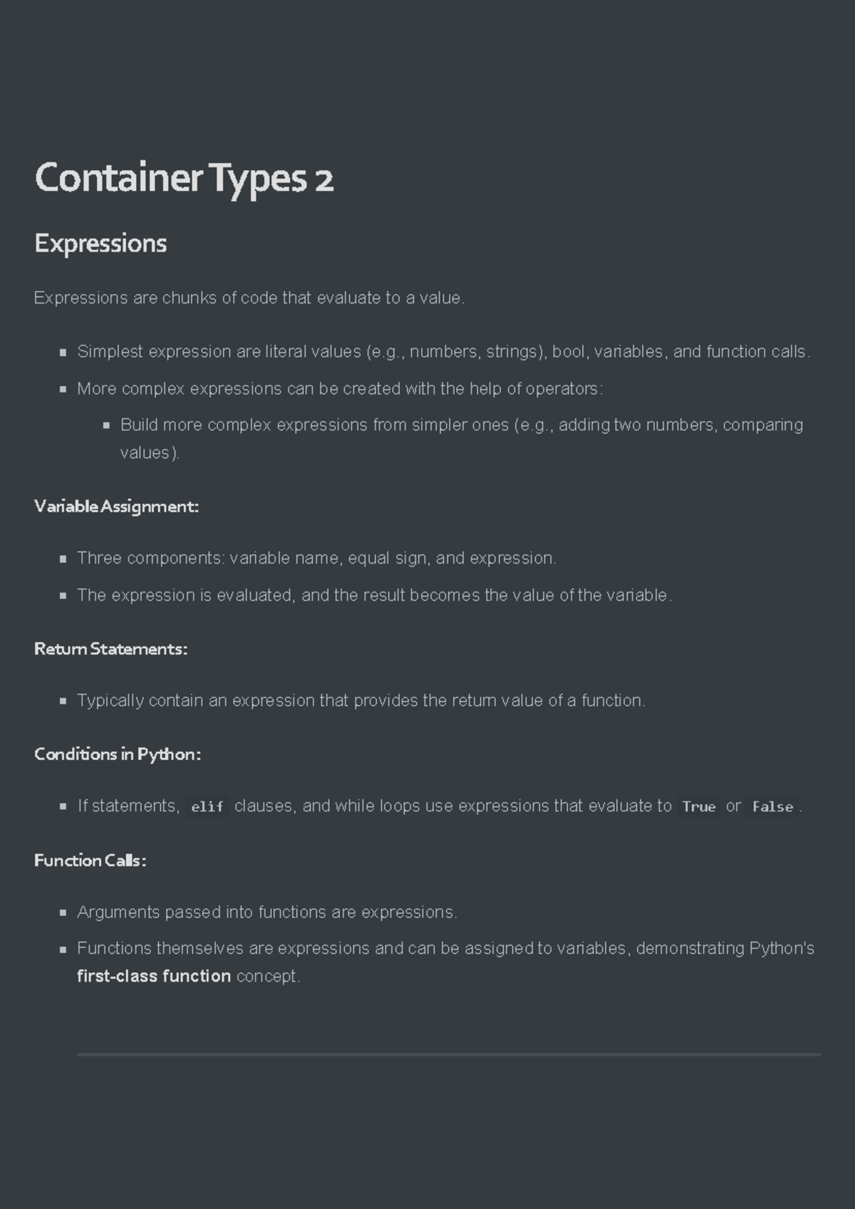 Container Types 2: Expressions and Function Mechanisms in Python - Studocu