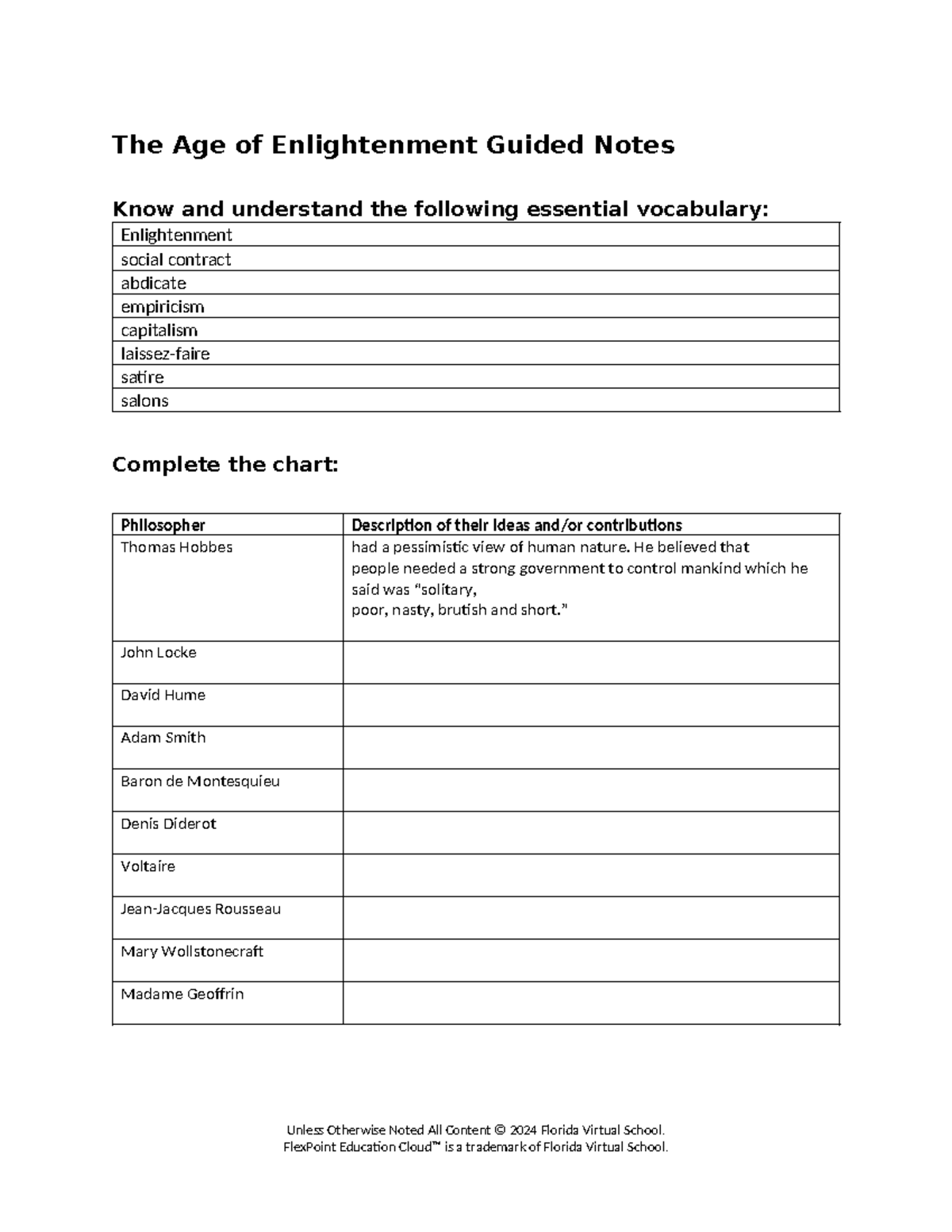 5.05 Guided Notes on The Age of Enlightenment and Key Philosophers ...