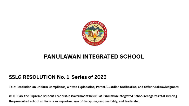 SSLG Resolution No. 1 (2025): Uniform Compliance Policy - Studocu